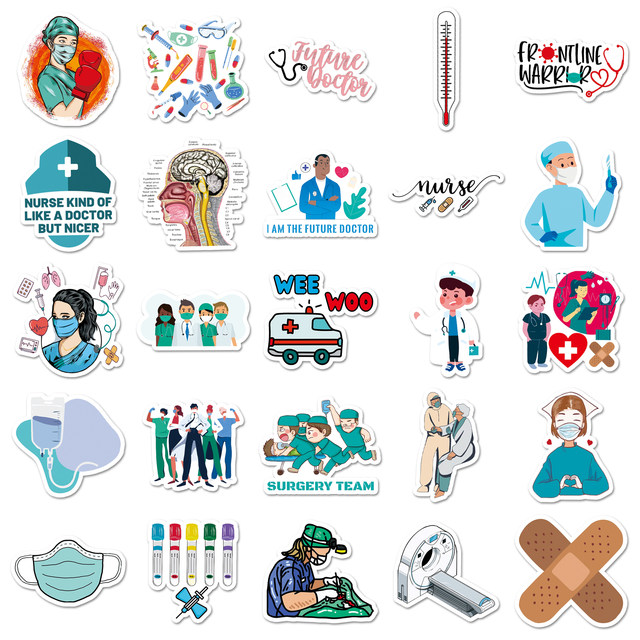 100 doctor cartoon stickers, creative simple drawings, hospital nurses ...