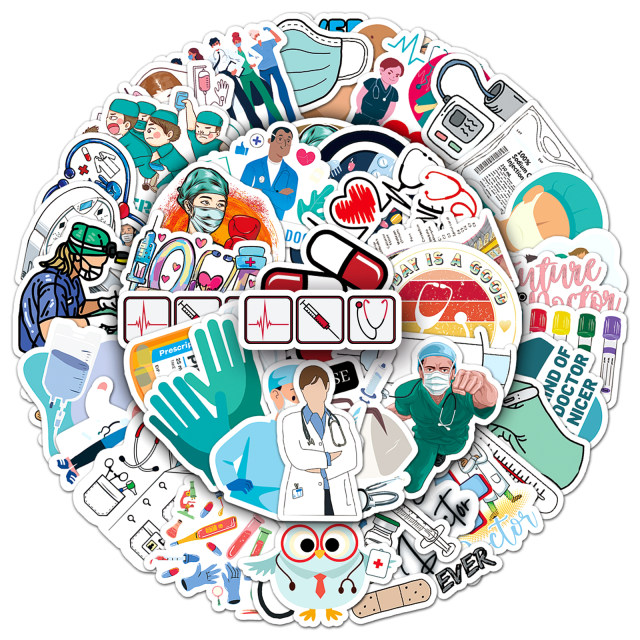 100 doctor cartoon stickers, creative simple drawings, hospital nurses ...