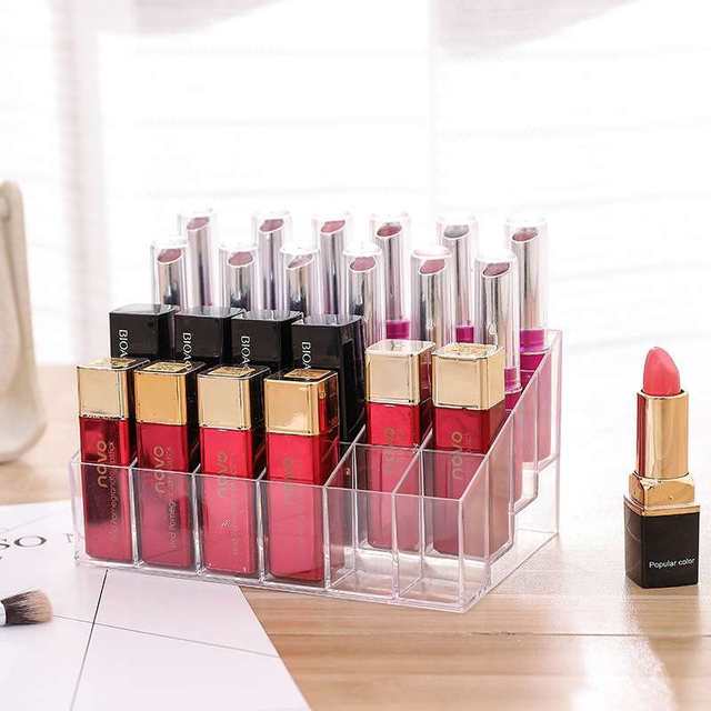 24-grid transparent lipstick storage box plastic desktop lipstick rack ...