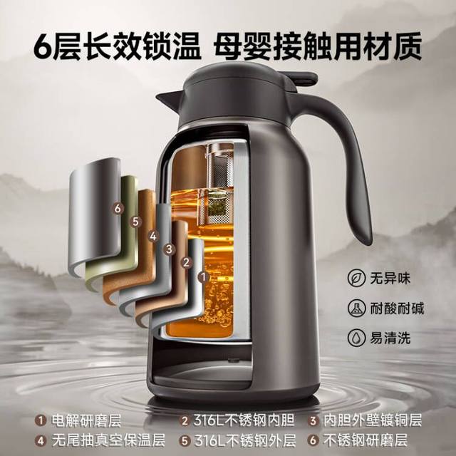 Supor thermos kettle large capacity household stainless steel hot water ...