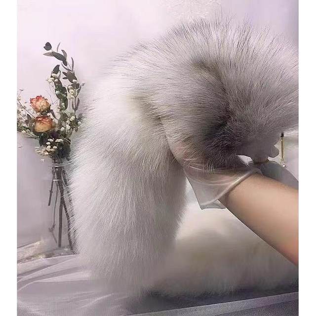 Real fur tail plug-in prop extra long novice rabbit fox cat tail ...