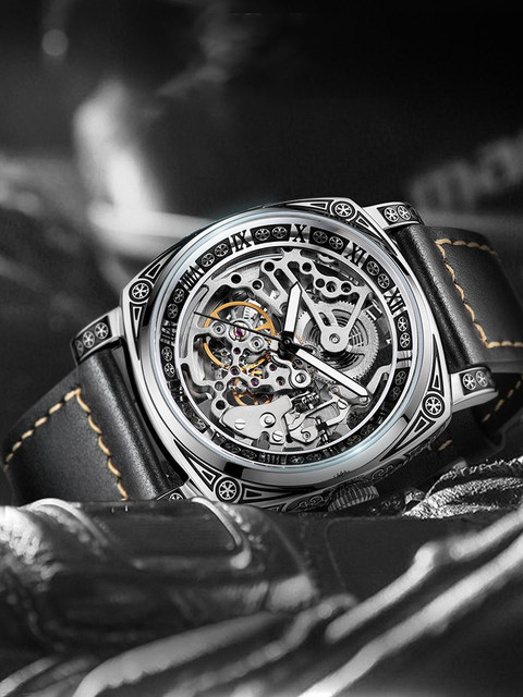 Boux Totem Hollow Carved Black Warrior Men's Fully Automatic Mechanical ...