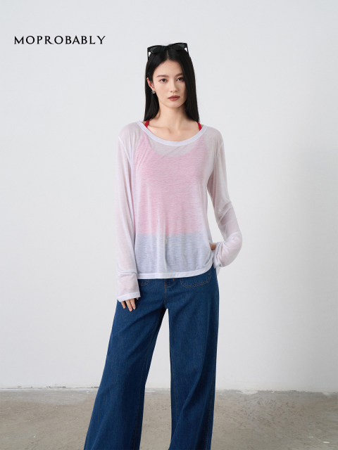 Li Yunuo MPBY Manman Shirt 100 Laiser perspective thin long-sleeved T ...