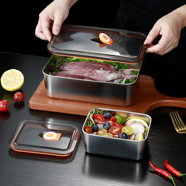 Stainless steel food-grade rectangular crisper box with lid, sealed and ...