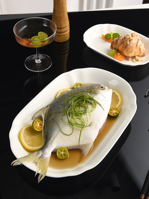 Bone porcelain steamed fish plate for household use 2025 new light ...