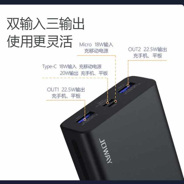 JOWAY JP302 portable power bank dual port 20,000 large capacity full protocol two-way fast ...