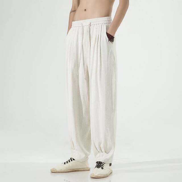 Chinese style men's drapey breathable casual pants Chinese style loose ...