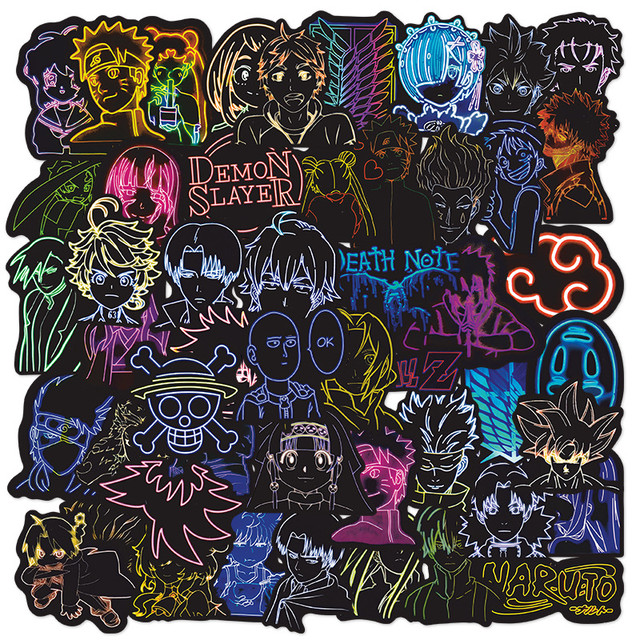 50 cooler neon lamp anime cartoon characters graffiti creative stickers ...