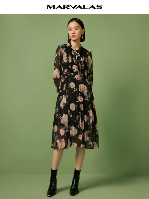 Mande Poetry Printed dress female 2024 autumn and winter temperament ...