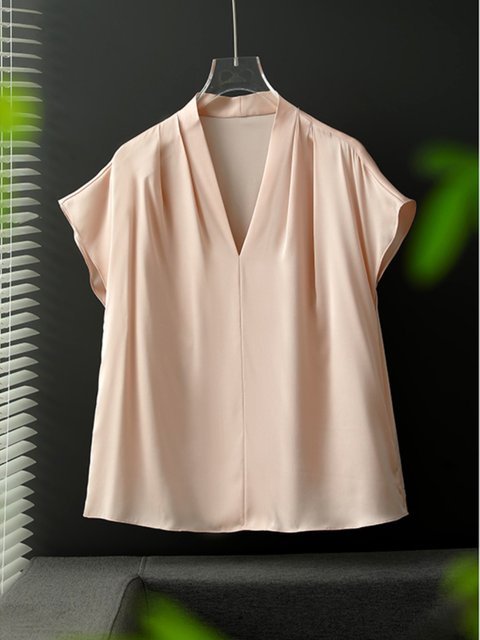 Summer commuting outfit B~ Heavyweight silk mulberry silk elastic double joe V-neck drop rotator ...