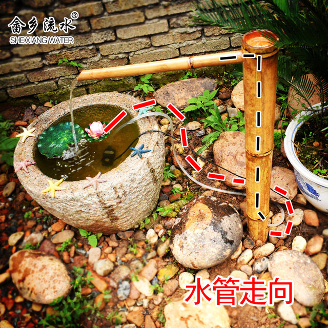 Japanese-style courtyard stone trough pot bowl perpetually circulating ...