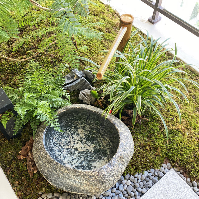 Japanese-style courtyard stone trough pot bowl perpetually circulating ...