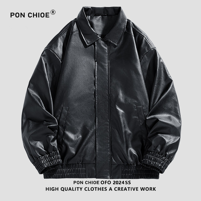 ponchioe leather coat men's and women's same pilot American retro ...