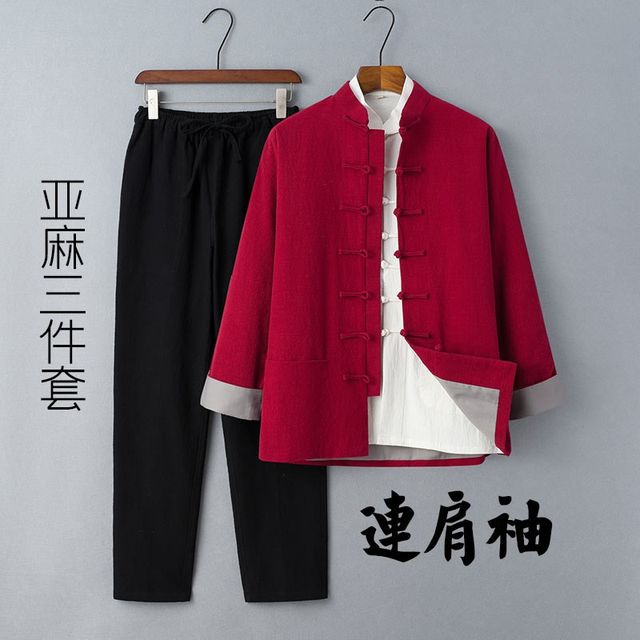 Lian Reward Sleeve Donald Men's Liney Set Chinese Retro Jacket Middle ...
