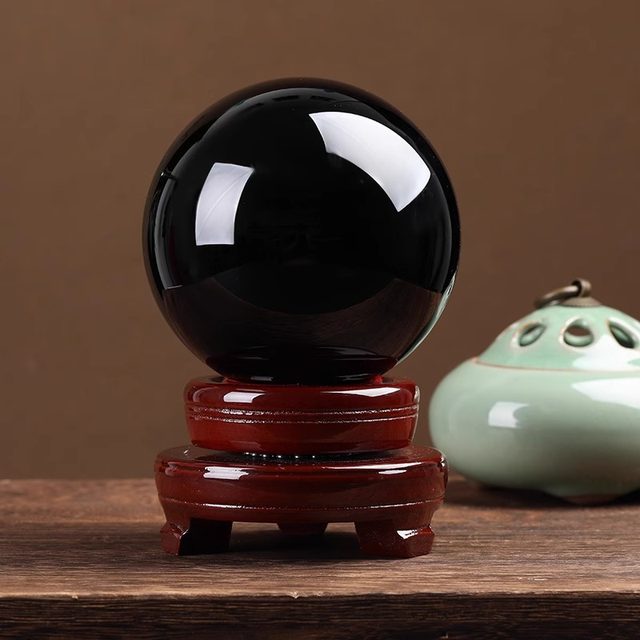 Natural obsidian crystal ball ornaments black office anti-villain ...
