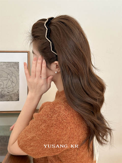 YUSANG wavy pearl headband pressed hair high-end temperament versatile ...