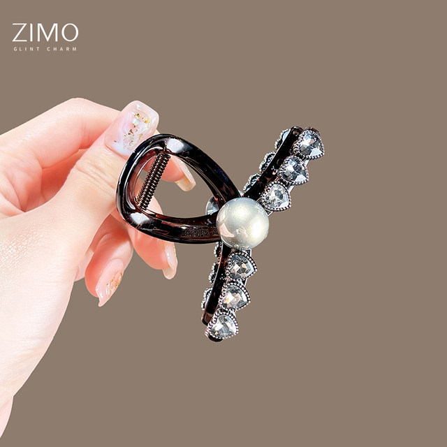 Zimo's high-end light luxury exquisite hair clip medium-sized sparkling diamond pearl back head ...
