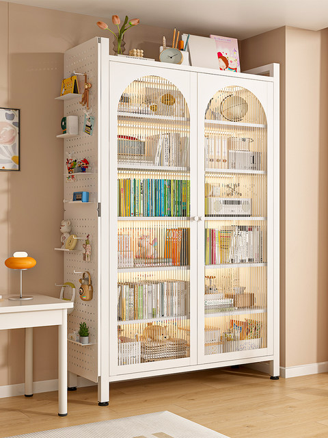 Steel Bookshelf with Doors Dust-proof Bookcase Living Room Storage ...