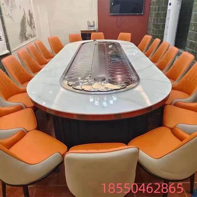 Hotel oval dining table electric rotating rectangular hot pot hotel ...