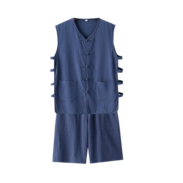 Old coarse cloth Chinese vest men's vest shorts suit summer Chinese ...