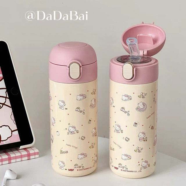 hellokitty straw water cup thermos cup female 2024 new high-looking portable direct drinking cup ...