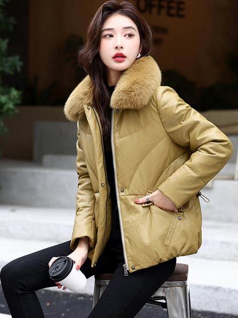 Haining leather down jacket female short 2024 winter new small leather ...