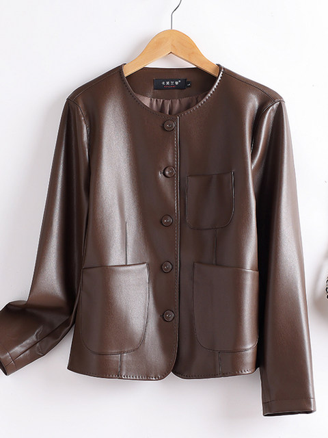 2024 new Haining small incense temperament short round neck leather ...