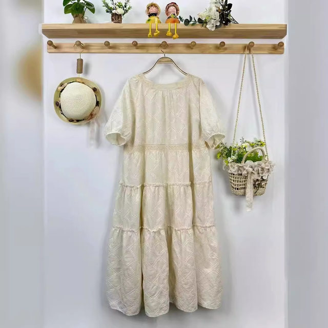 92425 Mori Small Fresh Embroidery Hollow Skills Leisure Full -Complex Dress