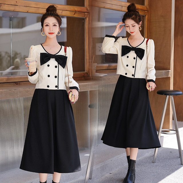 French small incense bows, top skirt, two -piece suit, autumn high -end ...