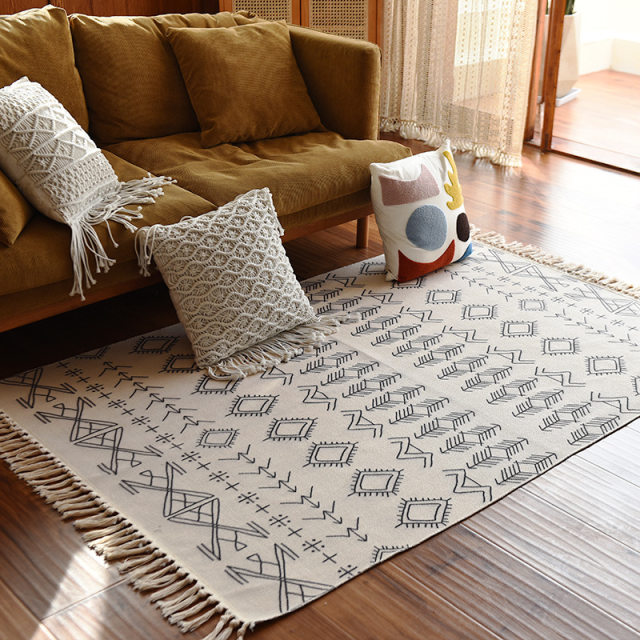 ins Nordic simple cotton and linen floor mats living room sofa carpet ...