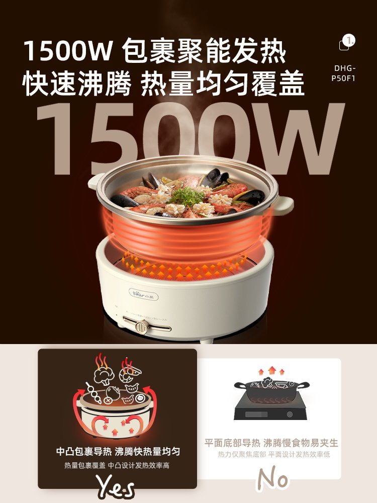 Bear Split Electric Hot Pot 5L Multifunctional Cooking Pot - DHG-P50F1