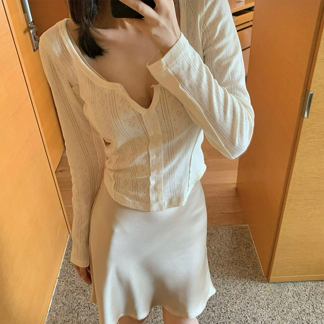 GYOKUU off-white stretch thin knitted splicing top