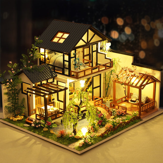 Creative handmade DIY hut Zhuxi Water Garden attic villa model house ...