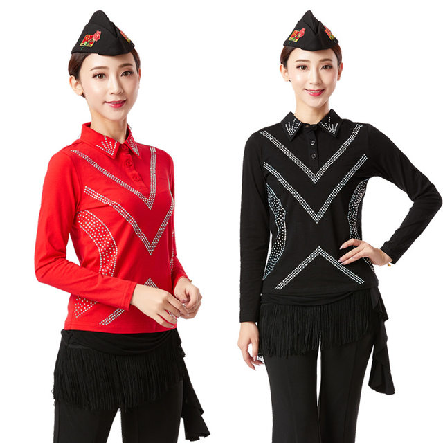 Bubuguoguo diamond lapel short-sleeved women's T-shirt top sailor dance ...