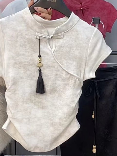 New Chinese style Chinese style button black short-sleeved T-shirt for ...