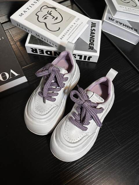 European genuine leather lace-up large-toe bread shoes for women, thick ...