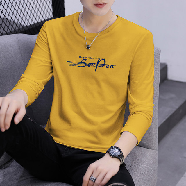 Spring long-sleeved T-shirt for men's pure cotton inner-padded printed ...