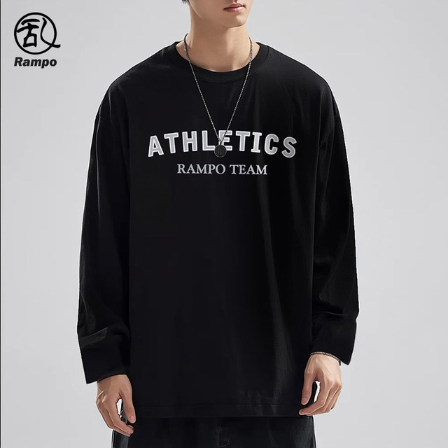RAMPO/Random Stroper Printed long -sleeved T -shirt Men's Winter American Tide Loose Cotton Men ...