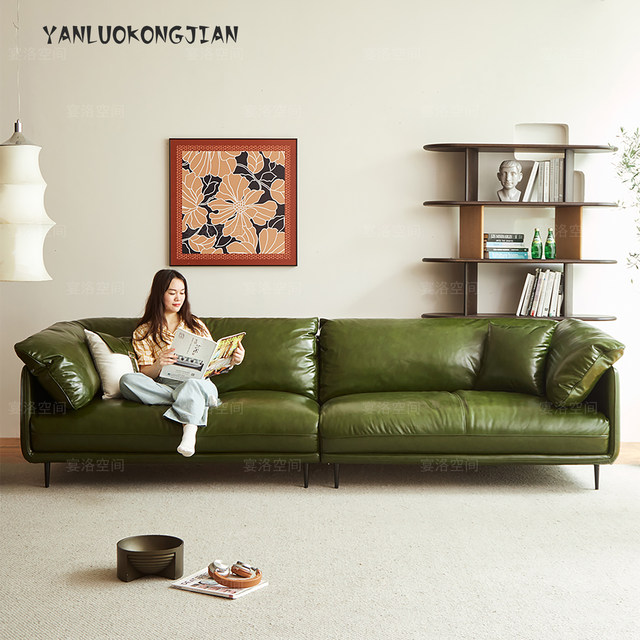 Retro style oil wax leather embrace sofa leather sofa small apartment ...