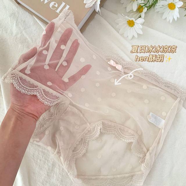 Sweetheart ripple dot melon lace panties women's sexy hollow air ...
