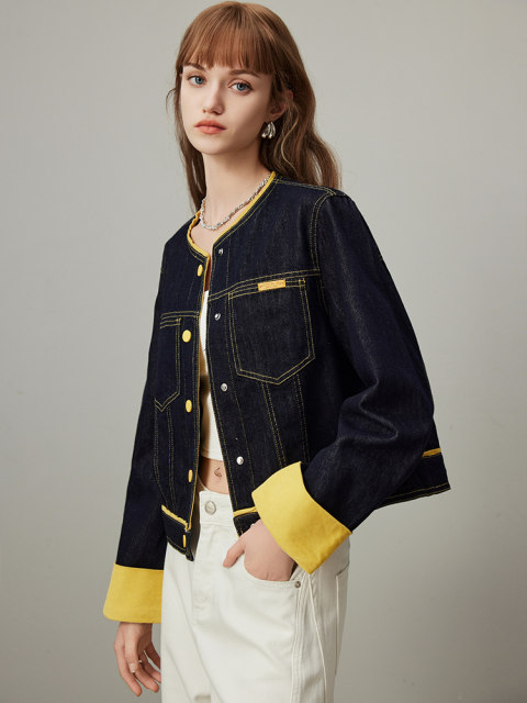 DFVC fashion contrasting color short denim outer girl 2025 new round ...