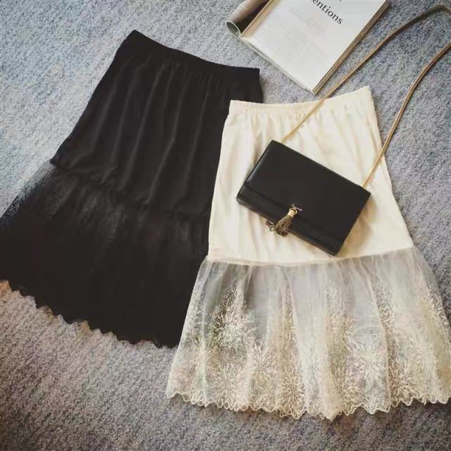 Autumn and winter mid -length bottom skirt lace skirt lining skirt ...