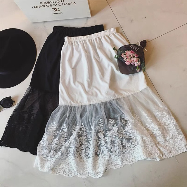 Autumn and winter mid -length bottom skirt lace skirt lining skirt ...