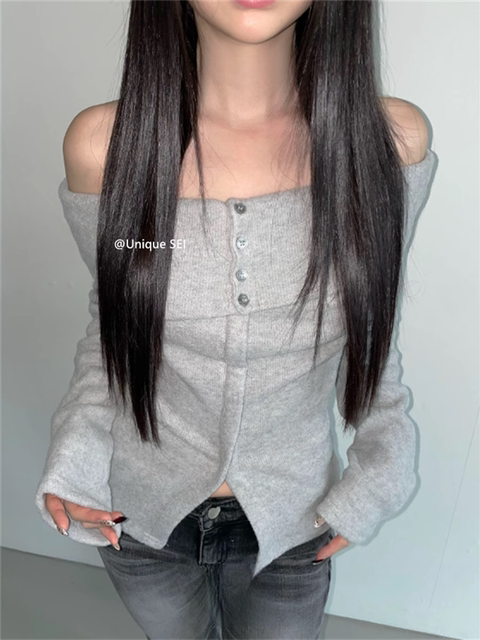 Unique Sei High-End Winter Sexy Button One-Shoulder Off-Shoulder Lapel ...