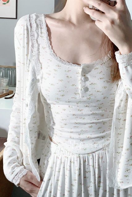 Sling spring and summer pajamas Female vest cardigan long trousers ...