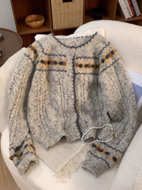 French Rouje Fair Isle Cashmere Sweater Jacket for Women, Autumn and ...