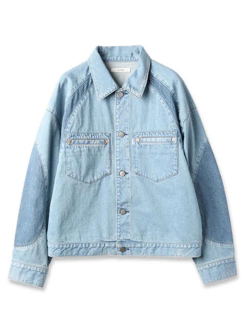 JIEDA 24aw 2Tone denim jacket Streamlined splitting water washing denim ...