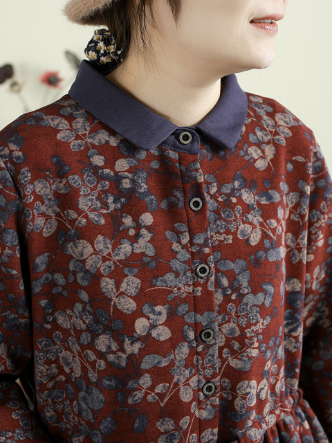 Qianqiu Feiyan Retro Cotton and Linen Printed Velvet Dress Women's ...