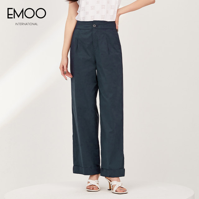 EMOO Yangmen navy blue thin high-waisted wide-leg pants for women 2024 ...