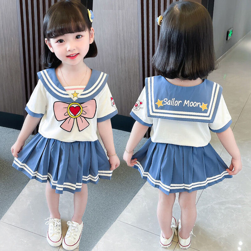 Girls' College Set Summer Baby Western Western Short -sleeved Naval ...